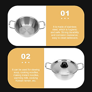 1 Set Stainless Steel Instant Noodle Pot Small Pots for Plants Chinese Aluminum Hot Pot Korean Ramen Noodle Pot Saucepan with Lid Stainless Steel Noodle Pot Non Stick Iron Soup Pot
