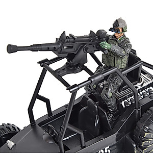 Sunny Days Entertainment Delta Attack Vehicle – Playset with Action Figure and Realistic Accessories | Military Toy Set for Kids – Elite Force, Black