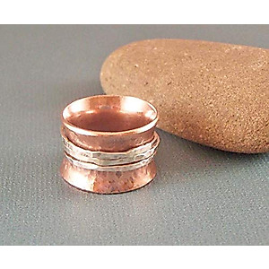 Glitter Box Exports 925 Sterling Copper & Silver Spinner Fidget ring For Women High Polish Silver Point Ring (7.50)