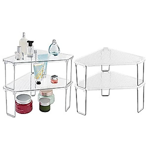 mDesign Plastic/Steel Corner Stackable Rack, Storage Organizer Shelf for Bathroom, Vanity, Countertop, Sink, Cabinet, Holds Makeup, Shower Accessories, Ligne Collection - 4 Pack - Clear