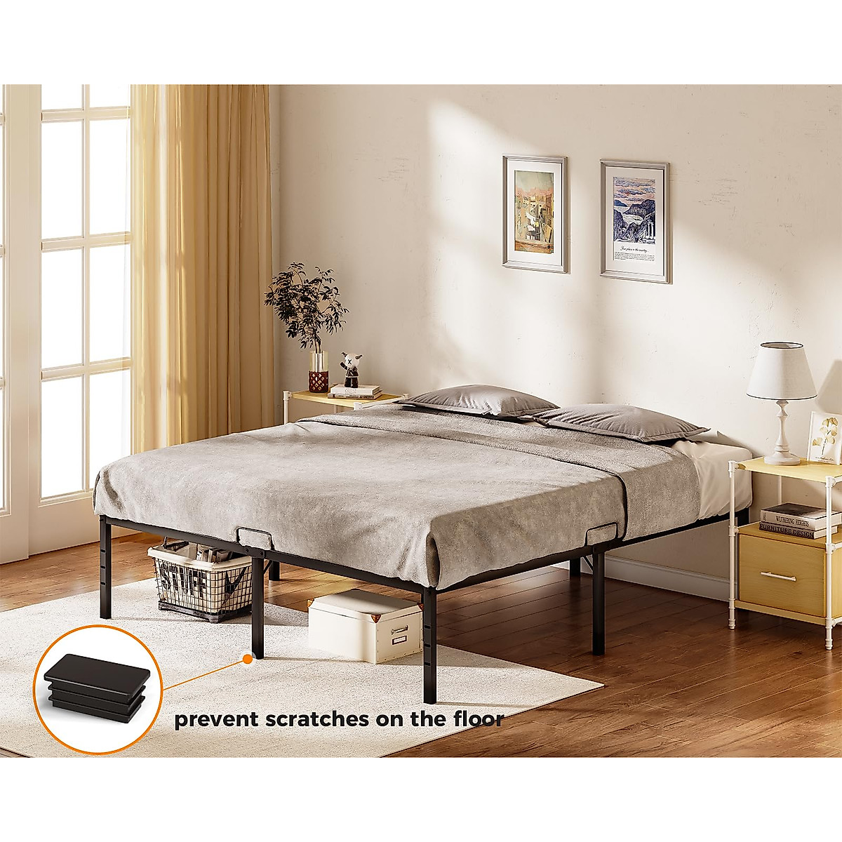 KKL Queen Bed Frame, 18 Inch Heavy Duty Steel Platform with Mattress Anti-Slip Rods, Bed Frame with Underneath Storage Space, No Box Spring Needed, Easy Assembly, Black