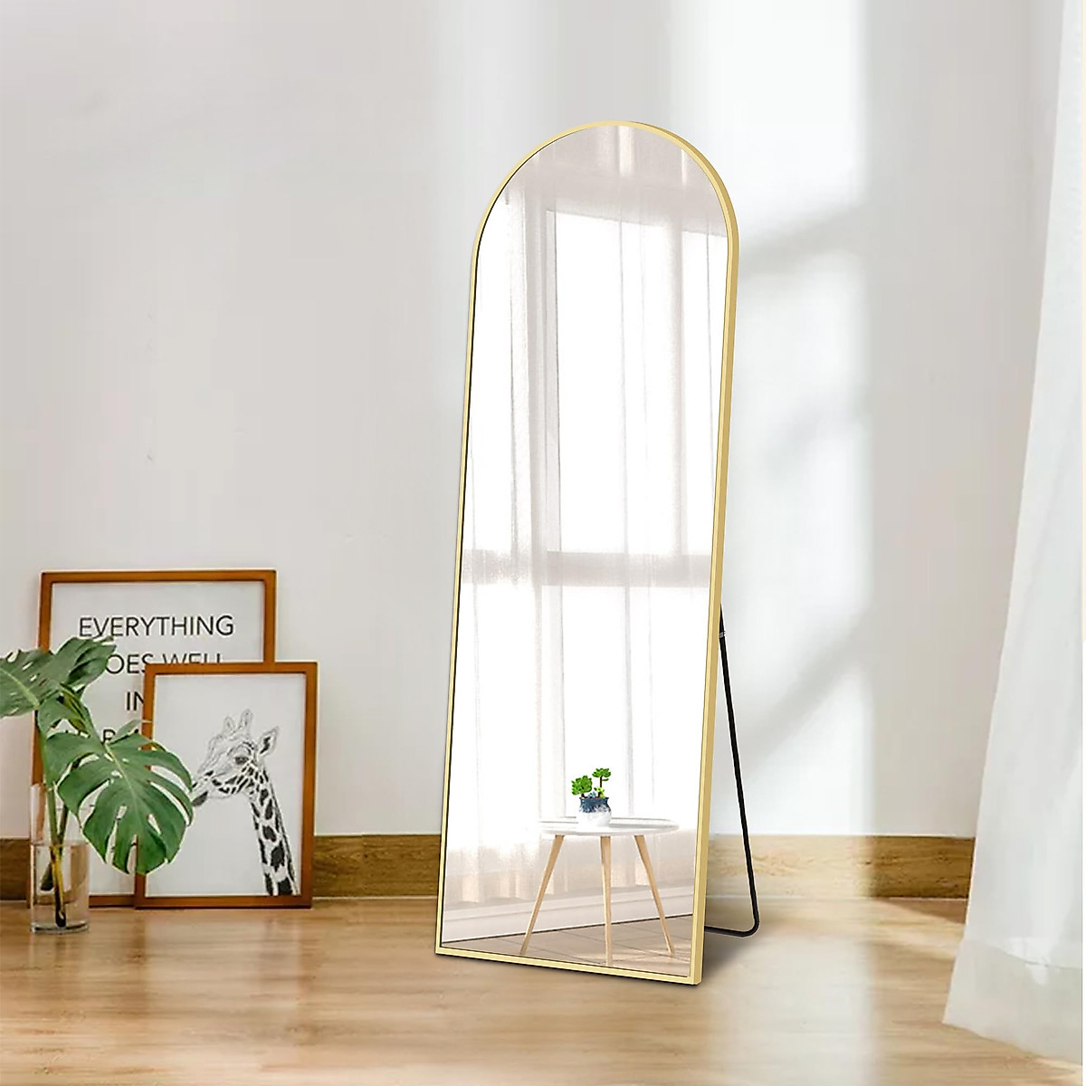 NISHCON Arched Full Length Mirror 64"x21", Gold Frame Floor Mirror with Stand, Free Standing Wall Mounted Leaning Mirror, Full Body Mirror for Bedroom Living Room Vanity Entryway Dressing