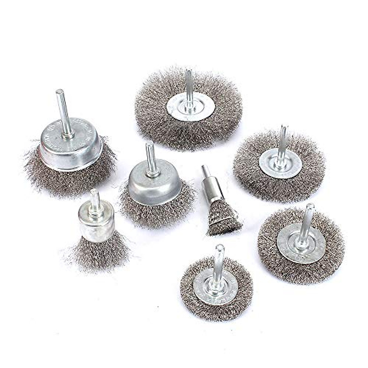 8Pcs Stainless Steel Wire Brushes Wheel kit for Drill with 1/4"shank 0.13mm