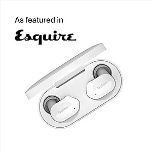 Belkin Wireless Earbuds, SoundForm Play True Wireless Earphones with USB-C Quick Charge, IPX5 Sweat and Water Resistant, 38 Hour Play Time, Compatible with iPhone, Galaxy, Pixel and More - White