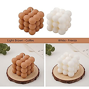 Bubble Candles Light Brown White Coffee Scented for Men & Women, Soy Cube Cute Shaped Small Bubble Candles Trendy Funny Cool Square Candle Aesthetic Shelf Coffee Table Decor