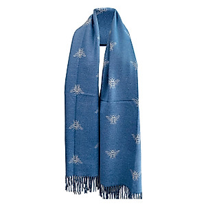 BUMBLE BEES SUPER SOFT SCARF WITH BEAUTIFUL TASSELS REVERS ABLE SOFT AND WARM SCARF beautiful colours (BLUE) YELLOW