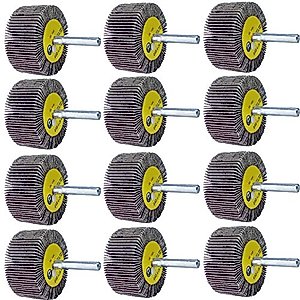 M-jump 12 Pcs 2”X 1” X1/4” Flap Wheels Set –3 pcs Of Each 40 60 80 and 120 Grits Aluminum Oxide for Remove Rust and Weld Burr – 1/4 Shank Fits All Drills