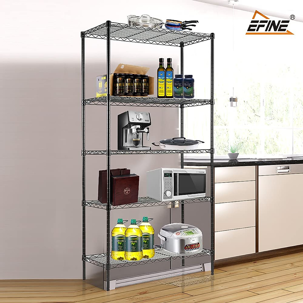 Catalina Creations EFINE 5-Shelf Shelving Unit with Shelf Liners Set of 5, Adjustable Storage Rack, Steel Wire Shelves, Shelving Units and Storage for Kitchen and Garage (35.5W X 15.8D X 71H)