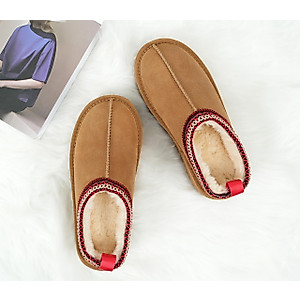 SMajong Women Winter Snow Boots Thickened Flat Boots Fur Lined Warm Durable Shoes Home Slippers Casual Shoes Brown 8.5 US (sole size 40)