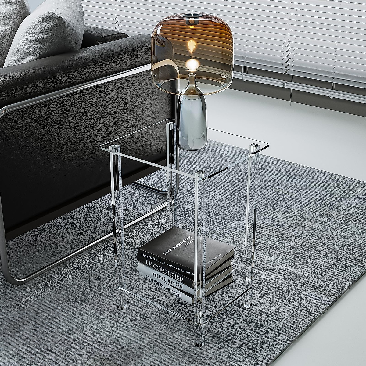 Eglaf Acrylic Small Side Table with Square Leg - 13.4'' L x 11.5'' W x 19.6'' H - Small Nightstand Bedside Table 2-Tier Clear End Table for Living Room, Bedroom