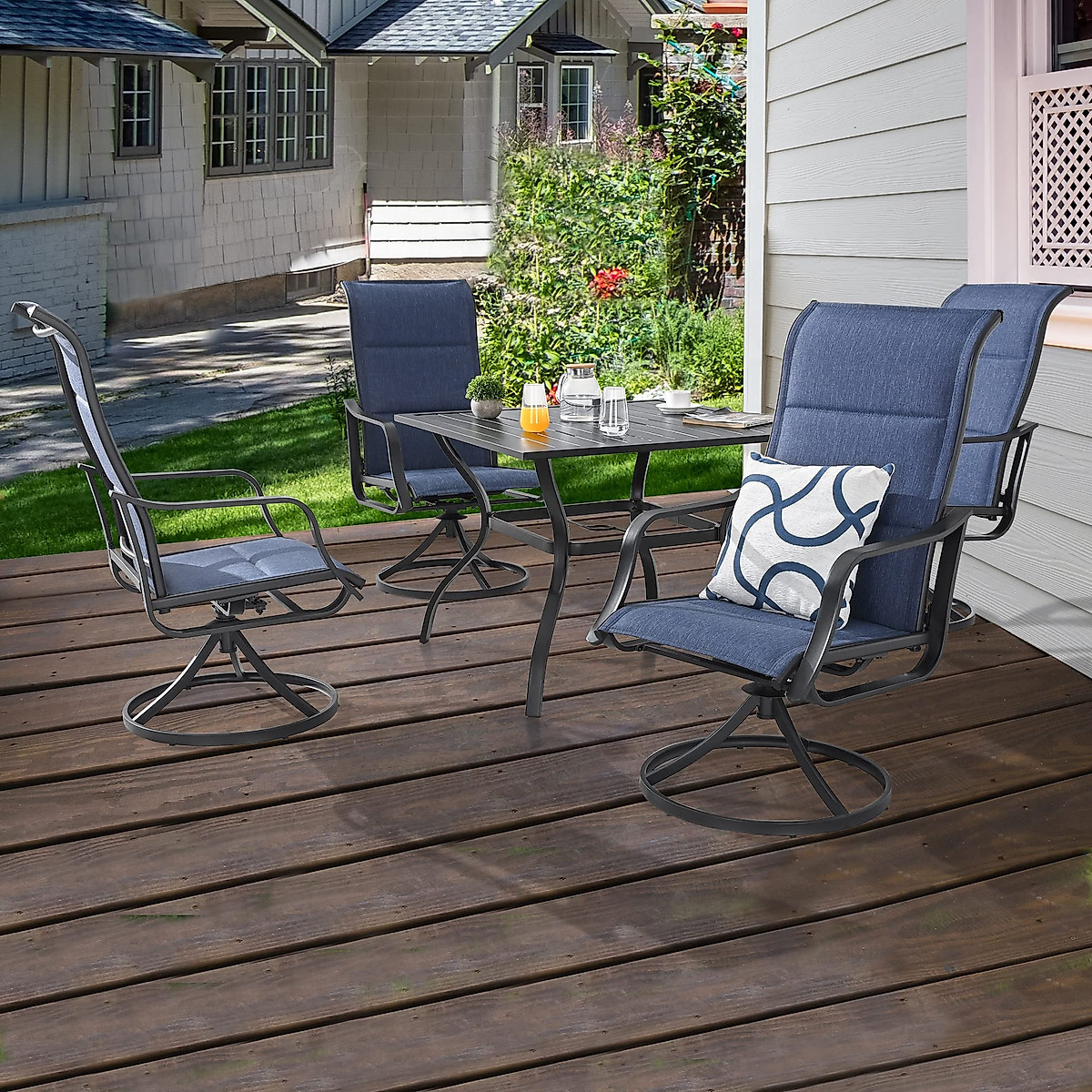 PatioFestival Patio Dining Set 5 Pieces Metal Frame Outdoor Furniture Sets Outside Swivel Rocker Chairs Suqare Table with All Weather Frame (Blue)