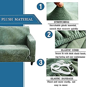 TVPFM Stretch Sofa Slipcover, Velvet Plush Washable Sofa Cover Soft Stretch Furniture Protector Sofa Slipcover for Pets Cat Dog-Blue-4 Seater