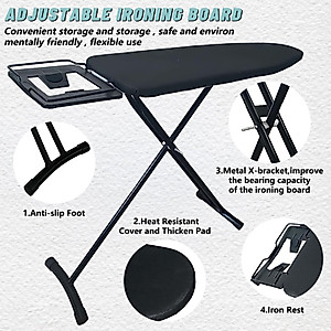 ikaufen Ironing Board, Non-Slip Foldable Tabletop Iron Board with Steam Iron Rest and Thicken Felt Pad, Heavy Sturdy Metal X-Legs Ironing Board (Black)