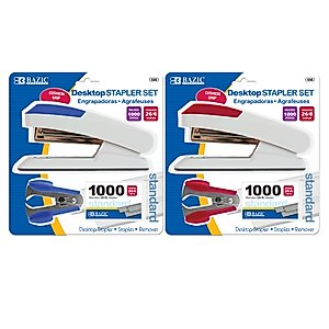 BAZIC Desktop Stapler + Staple Remover + 1000 Staples, Soft Grip Heavy Duty Staplers, 20 Sheets, Safety Lock Removers, for Office School Home, 12-Pack