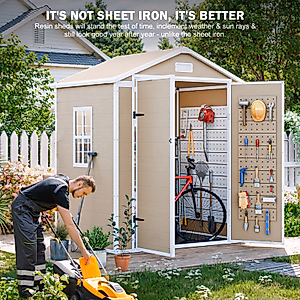 CDCASA 6x3 FT Storage Shed, Waterproof Resin Outdoor Storage Shed with Floor & Window & Double Lockable Doors and 2 Vents, Tool Shed for Bike, Garden, Backyard,Lawn, All Weather Use, Light Brown