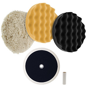 TCP Global Complete 3 Pad Buffing and Polishing Kit with 3-8" Pads; 2 Waffle Foam and 1 Wool Grip Pads and a 5/8" Threaded Polisher Grip Backing Plate