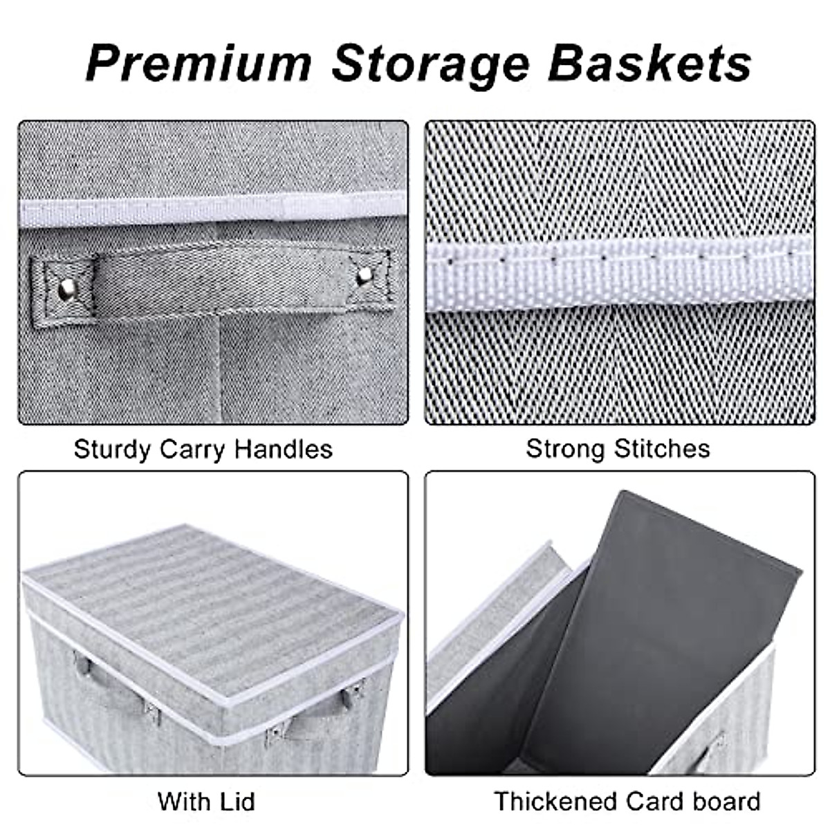 Zilink Storage Bins with Lids Decorative Baskets for Organizing Stackable Storage Bins for Nursery Bedroom Home Grey, Set of 4