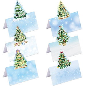 48Pcs Christmas Place Cards Christmas Tree Folded Tent Cards Seating Name Cards for Dinner Tables