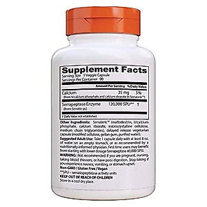 Doctor's Best High Potency Serrapeptase, Non-GMO, Gluten Free, Vegan, Supports Healthy Sinuses, 120,000 SPU, 90 Count