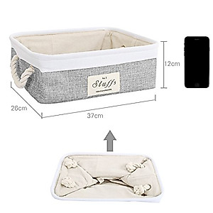 uxcell Storage Baskets with Cotton Handles Foldable Storage Bins Laundry Clothes Towel Box Organizer W Drawstring Closure for Home Shelves Closet Gray 14.6" x 10.2" x 4.7"