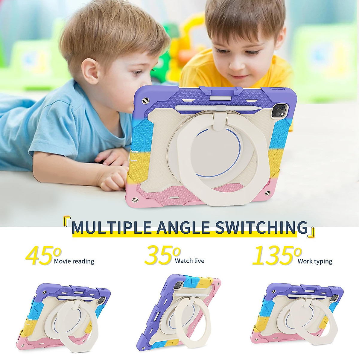 SLLMYYX 360 Degree Swivel 3in1 Shockproof Case for iPad Pro 12.9 inch 6th/5th/4th Gen with Shoulder Strap & Handle, 2022/2021/2020 with Shoulder Strap & Handle, Colorful Green