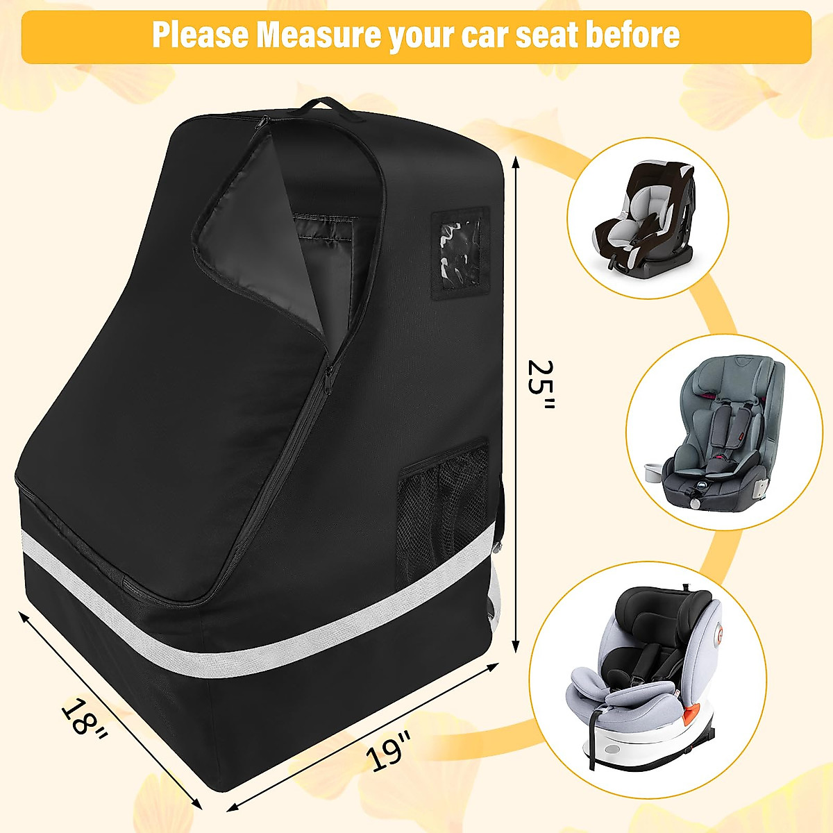 ZHSX Car Seat Travel Bag, Infant Seat Travel Backpack with Padded and Adjustable Shoulder Strap, Large Waterproof Carseat Carrier Bag/Dust-proof Carseat Travel Cover(Grey)