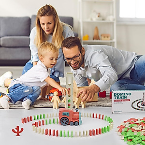 Gooswexmzl Domino Train Toy Set, 200 Pcs Domino Blocks Set, Fun and Colorful Domino Rally Train, Building and Stacking Toy Blocks Domino Set for 3-7 Year Old Boys and Girls