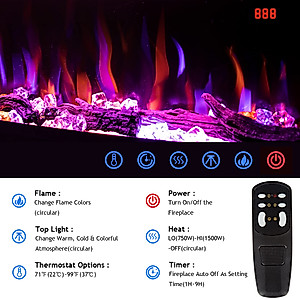 Dreamflame Electric Fireplace 74 inch, Recessed Wall Mounted Fireplace Heater, Logs & Crystal, Multicolor Flame Combinations, Overheating Protection, Black (74")