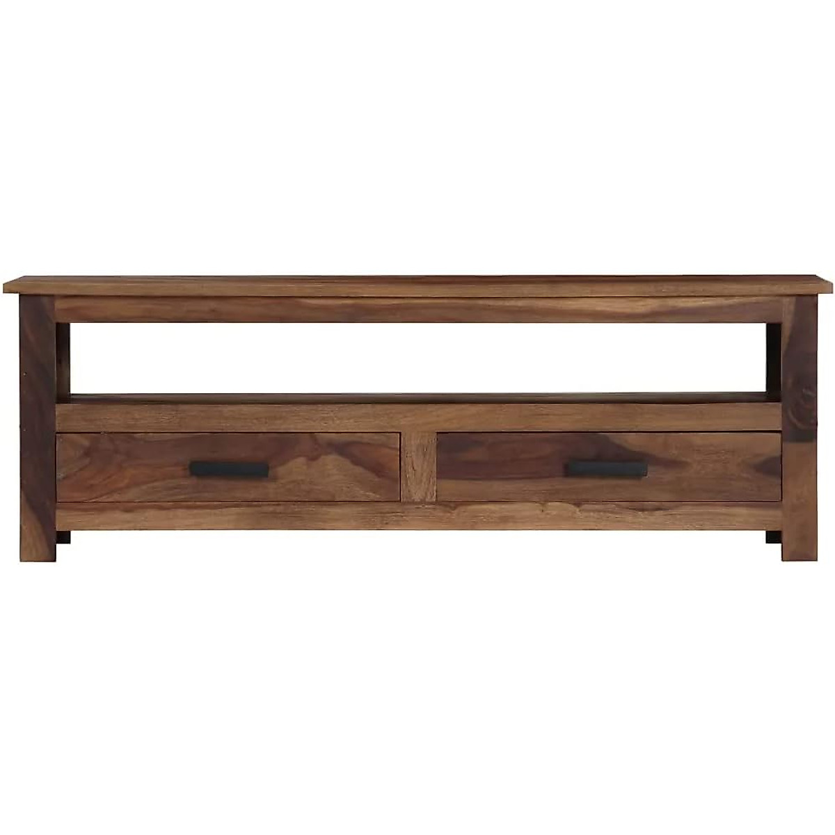 vidaXL Solid Wood Sheesham TV Cabinet with 2 Drawers & 1 Compartment - 46.5x11.8x15.7 - Rustic Brown Wooden Lowboard/Stereo Stand - Fully Assembled