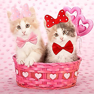 Whaline 4 Pack Valentines Day Pet Headbands and Bow tie Collar Set Cute Red Pink Polka Dot Pet Costume Accessory for Cat Puppy Rabbit Birthday New Year Valentine Party Wedding Costume Photo Prop