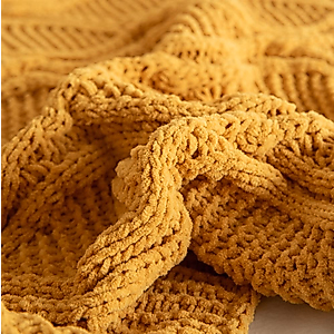 DONEUS Pom Pom Knit Blanket, Yellow Microfiber Soft Warm Handmade Knit Throw Blanket for Couch, Sofa, Chair, Office Super Soft Cable Knit Blankets -51x63 Inch