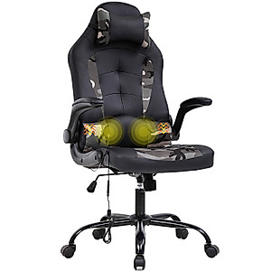 PC Gaming Chair Racing Office Chair Ergonomic Desk Chair Massage PU Leather Computer Chair with Lumbar Support Headrest Armrest Executive Task Rolling Swivel Chair for Back Pain, Camo