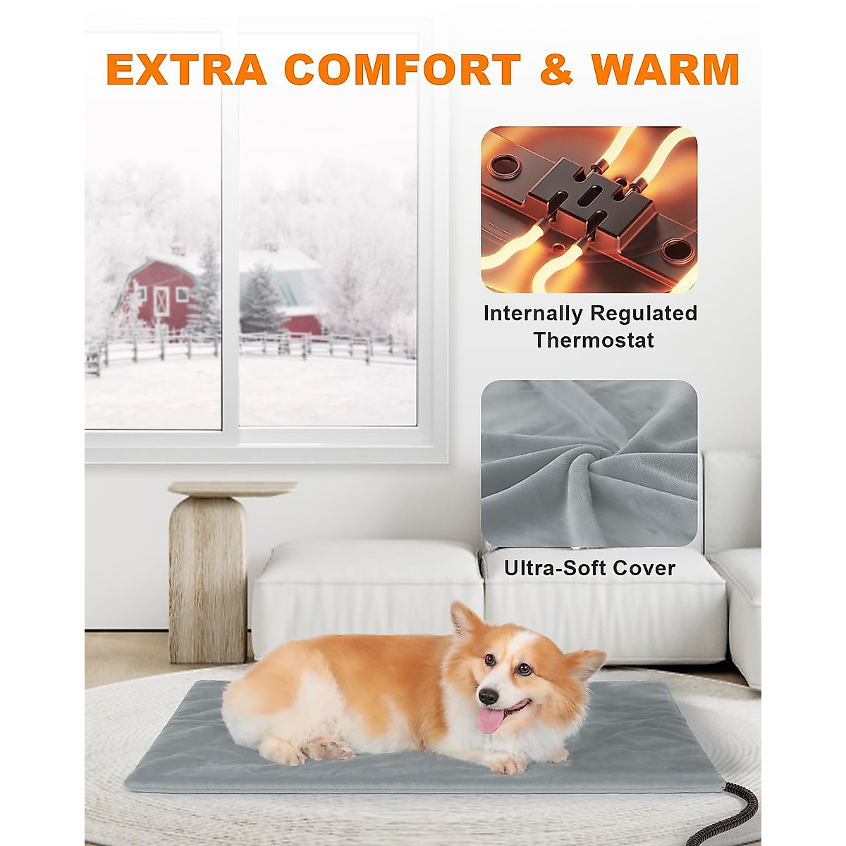 JLSAME Pet Heating Pad for Cat & Dog Outdoor, Indoor Warming Heated Mat Pad, Waterproof Heated Dog Cat Bed with Chew Resistant Cord for Outside, Pet Heater Warmer Blanket for Puppy & Kitten