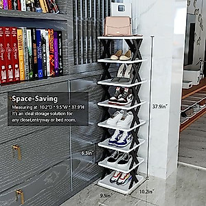 7 Tiers Small Shoe Rack,Narrow Vertical Free Standing Shoe Tower,Space Saving Furniture Shoe Storage Organizer for Corner,Entryway,Door,Hallway,Closet,Bedroom,Stable in Structure and Stackable,Black