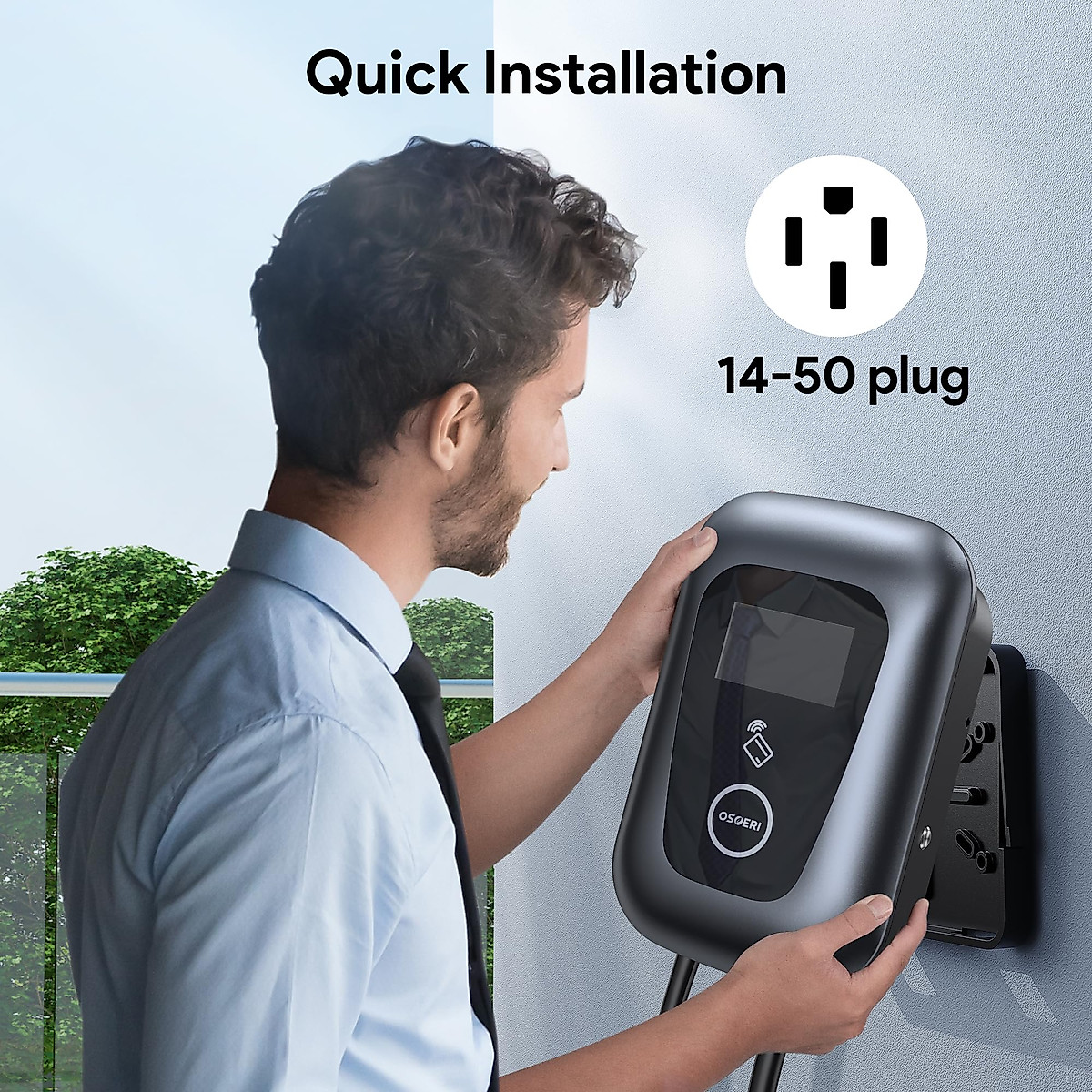 Osoeri EV Charger, Level 2 Smart Electric Vehicle(EV) Charger 48A 240V 11.5KW, NEMA 4 Rating 14-50P, ETL FCC Listed Indoor/Outdoor EVSE J1772 Car Charging Station with APP RFID Cards, 24ft Cable