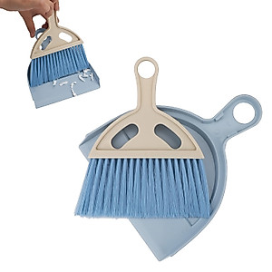 Brosay Mini Dustpan and Brush Set Portable Small Broom with Dust Pan Handheld Hangable Whisk Broom and Dust Pan for Home, Kitchen, Table, Office, Car 1 Pcs (Blue)