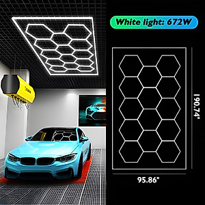 Ofenrd Large Hexagon Garage Lights 14 Hex Led Lights with Rectangle Frame Octagon Honeycomb Commercial Lighting for Garage Car Detailing Barber Shop Gym Warehouses Basement.