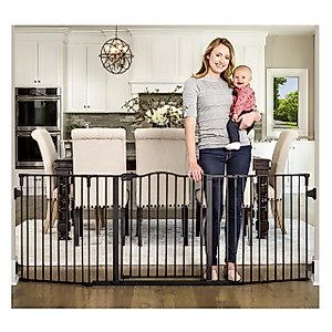 Regalo Deluxe Home Accents Widespan Safety Gate, 74.5" W x 28" H, Includes 4 Wall Mounts , Black
