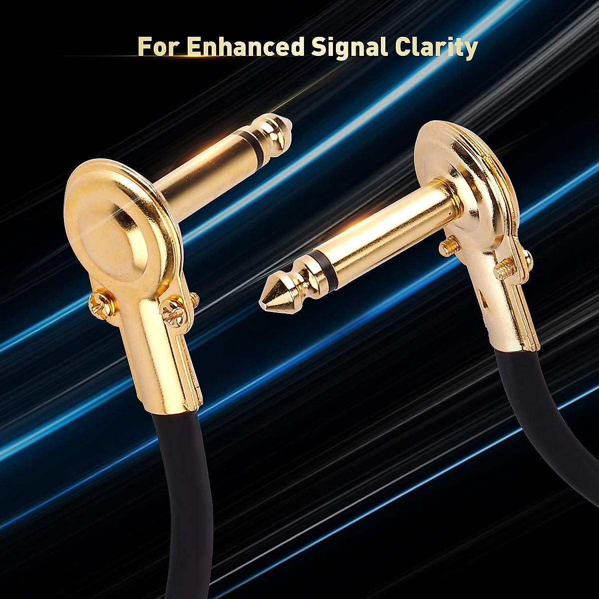 EX Guitar Patch Cables 1/4 Inch Right Angle Plugs 6 Inch Patch Cable - Low Profile Patch Cords to Maximize Your Pedalboard Space - 3 Pack/Gold