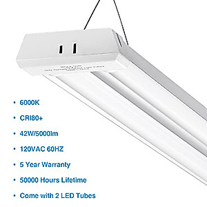 ZJOJO Linkable LED Shop Light for Garage, LED Shop Light 42W [250W Equivalent] 5000lm 4FT, 6000-6500K Daylight White, 5-Year-Warranty, Shop Lights with Pull Chain (ON/Off) for Office Warehouse-(1PK)
