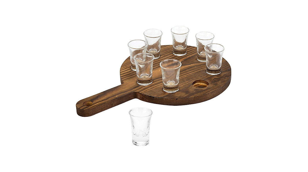 MyGift 9 Piece Shot Glass Set with Rustic Paddle Board - Perfect Party ...