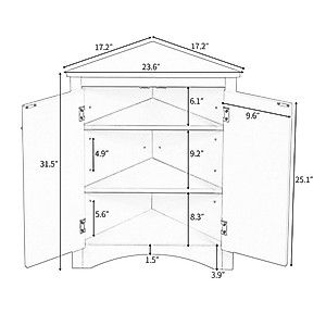 Merax Corner Storage Cabinet with Two Doors for Bathroom, Living Room or Kitchen, Adjustable Shelf, Freestanding Floor Space Saver, Brown