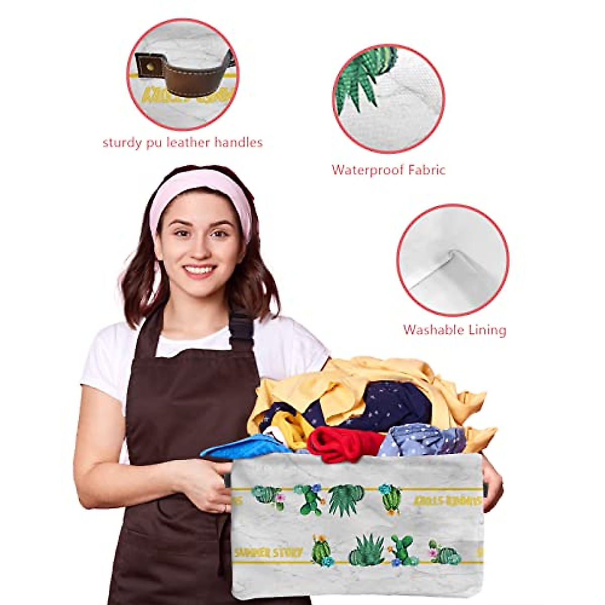 Storage Bins Marble Texture Oasis Cactus Storage Box Foldable Storage Basket for Shelves Storage Cubes Bin for Organizing Closet Nursery Toy Organizers with Handles