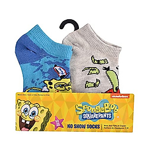 Spongebob Boys 10-Pack Tie Dye No Show Socks, Blue, 6-8 Years
