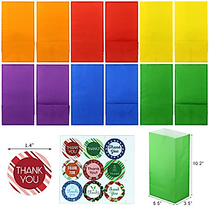 MOZRRO Mix Color 36 Pack Gift Bags with Thankyou Sealing Stickers, Great for Christmas, Gifts, Lunch, Party, Sweets, Goodies, Retail & Tchotchkes 10.2" x 5.5" x 3.5"