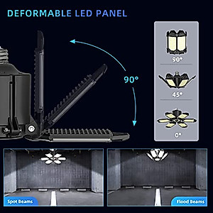 Adiding LED Garage Ceiling Light - 2 Packs Adjustable 20000lm Bright LED Basement Light 6 Deformable Panels 6500K Shop Lights Screw in E26 E27 Bulb Socket for Workshop Storage Room Warehouse Attic