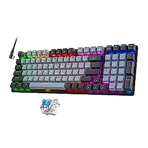 Mechanical Gaming Keyboard, 98 Keys RGB Backlit Keyboard with Detachable Type-C Cable, Double Shot Floating Keycaps, Blue Switch Full Anti-Ghost Wired Computer Keyboard for Windows PC Mac Xbox Gamer