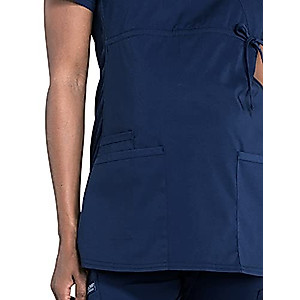 Cherokee Women's Maternity Scrub Top with 3 Pockets Mock Wrap WW685, M, Navy