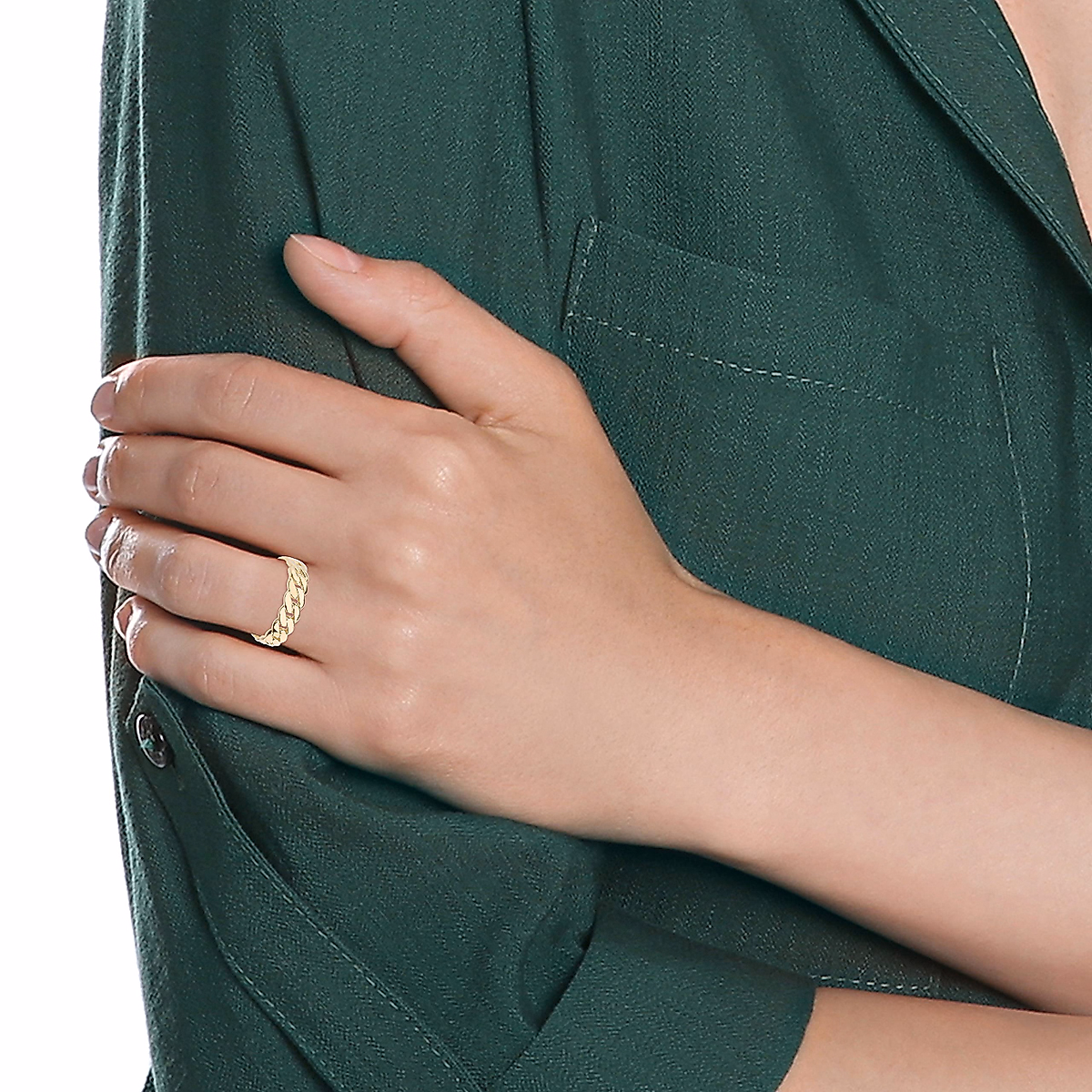 14K Yellow Gold 5mm Wide Cuban Link Chain Band Celtic Fashion or Wedding Ring - Size 9-1/2