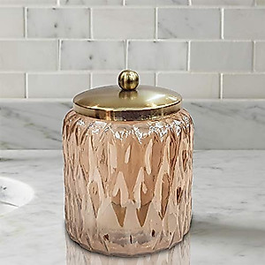 nu steel GLA328C-1 Glacier Collection Glass Finish Trim Bathroom Vanity Countertop Storage Organizer Canister Jar for Cotton Swabs, Rounds, Balls, Makeup Sponges, Bath Salts, Amber Gold